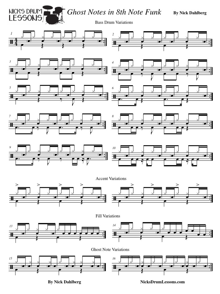 Ghost Notes With 8th Notes | PDF | Musical Notation | Rhythm And Meter