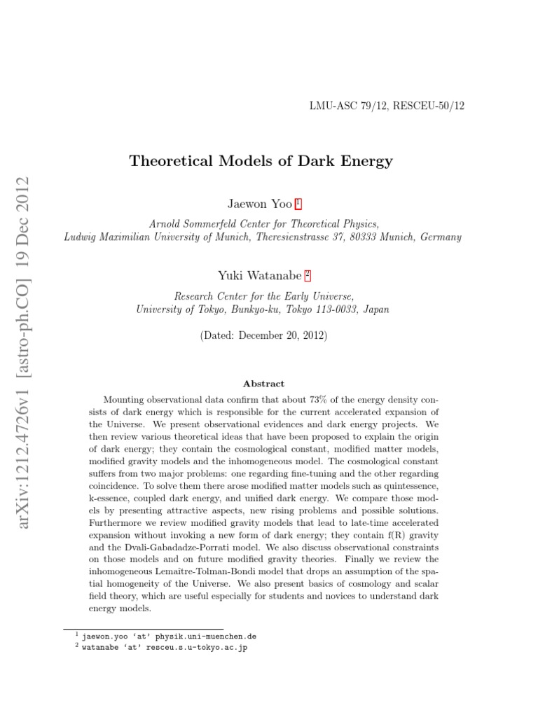 Dark Energy Models | PDF | Dark Energy | Cosmic Microwave Background