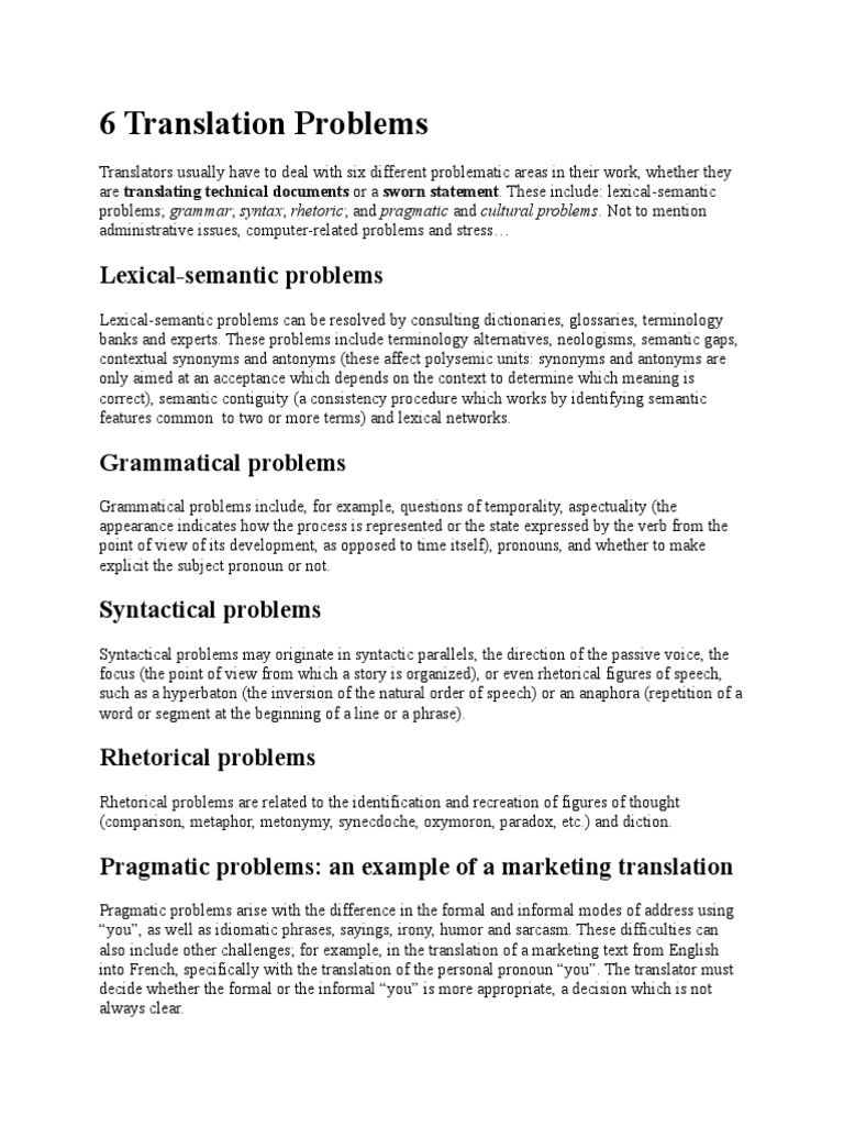6 Translation Problems | PDF | Translations | Semantics