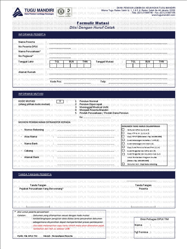Form+Mutasi (Pensiun) PDF | PDF