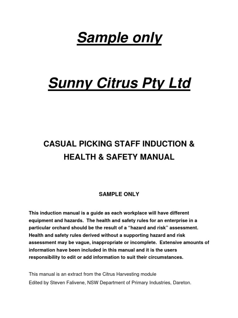 Harvest Induction Manual Sample Only | PDF | Orange (Fruit) | Citrus