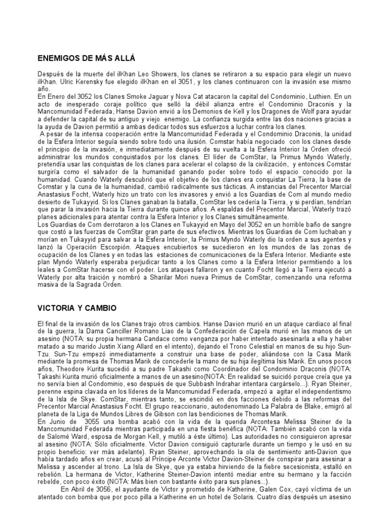 Battletech, Periodo 3052-3057 | PDF | Invasión | Tierra