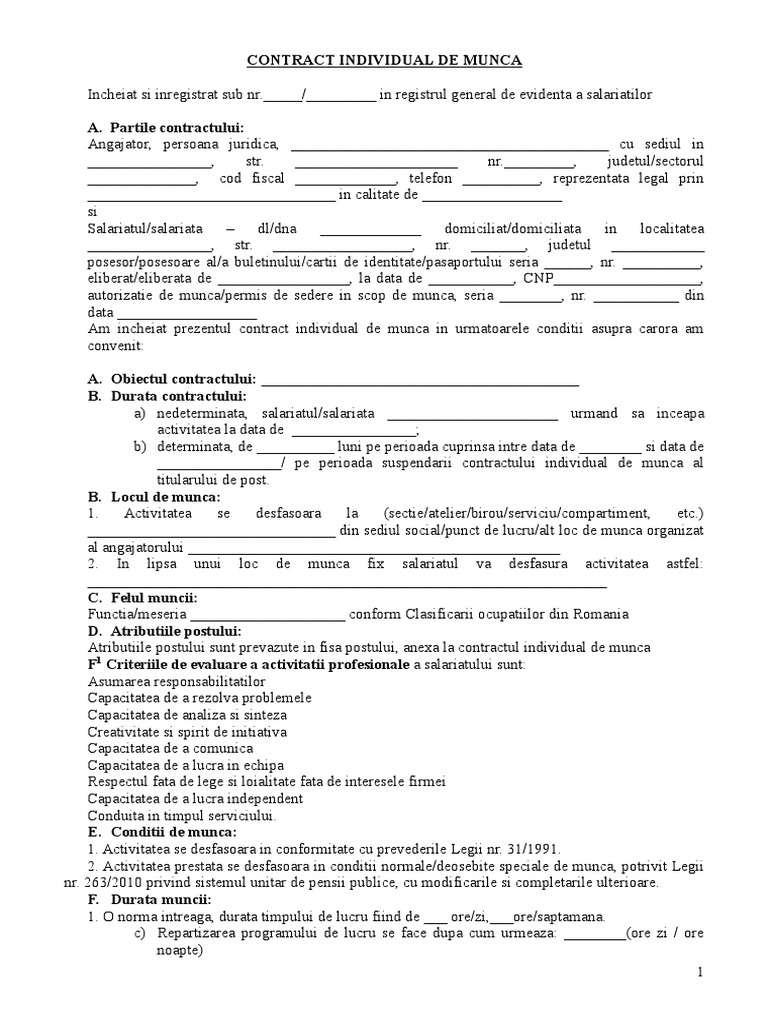 Model Contract Individual de Munca | PDF