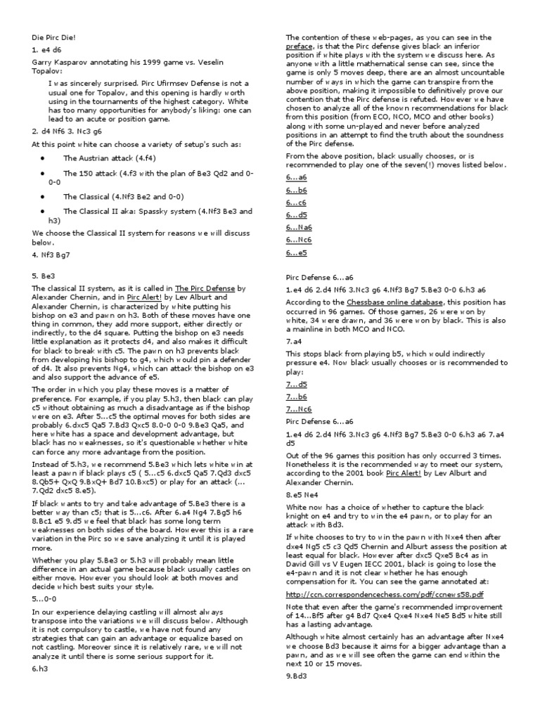 Die Pirc Die! - How White Refutes the Pirc Defense | PDF | Chess ...