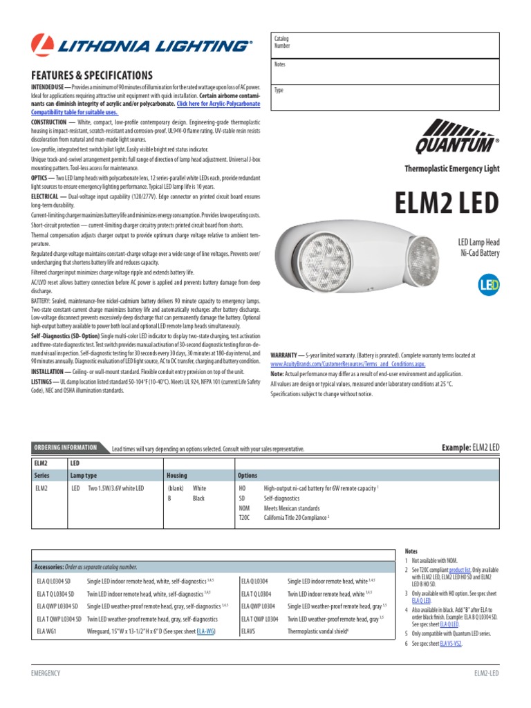 Elm2 Led: Features & Specifications | Download Free PDF | Battery ...