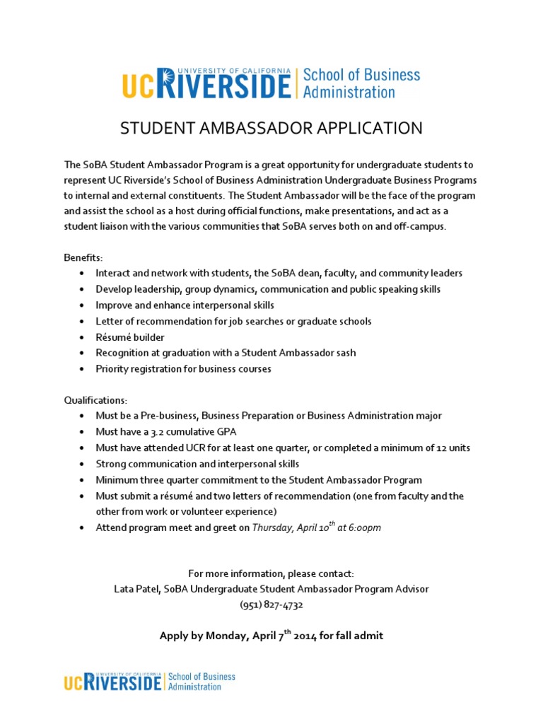 Student Ambassador Application: Apply by Monday, April 7 2014 For Fall ...