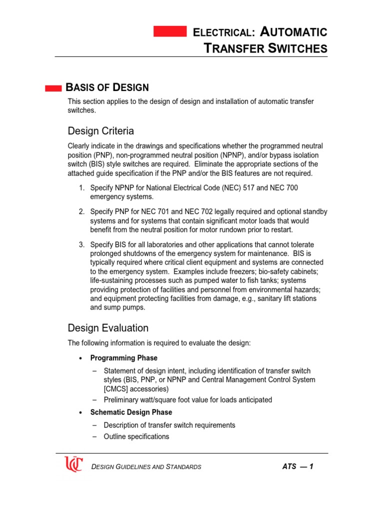 Automatic Transfer Switch Design Guidelines | PDF