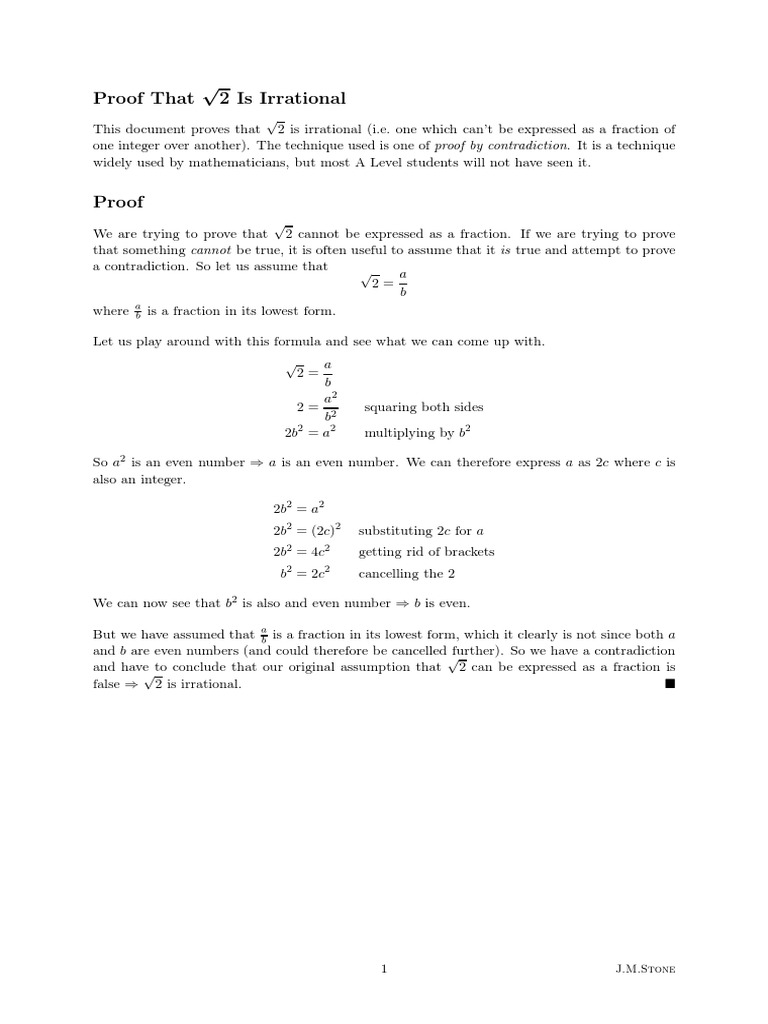 Proof That Root 2 Is Irrational | PDF