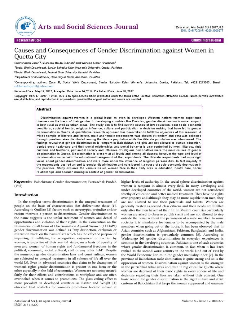 Causes and Consequences of Gender Discrimination Against Women Inquetta ...
