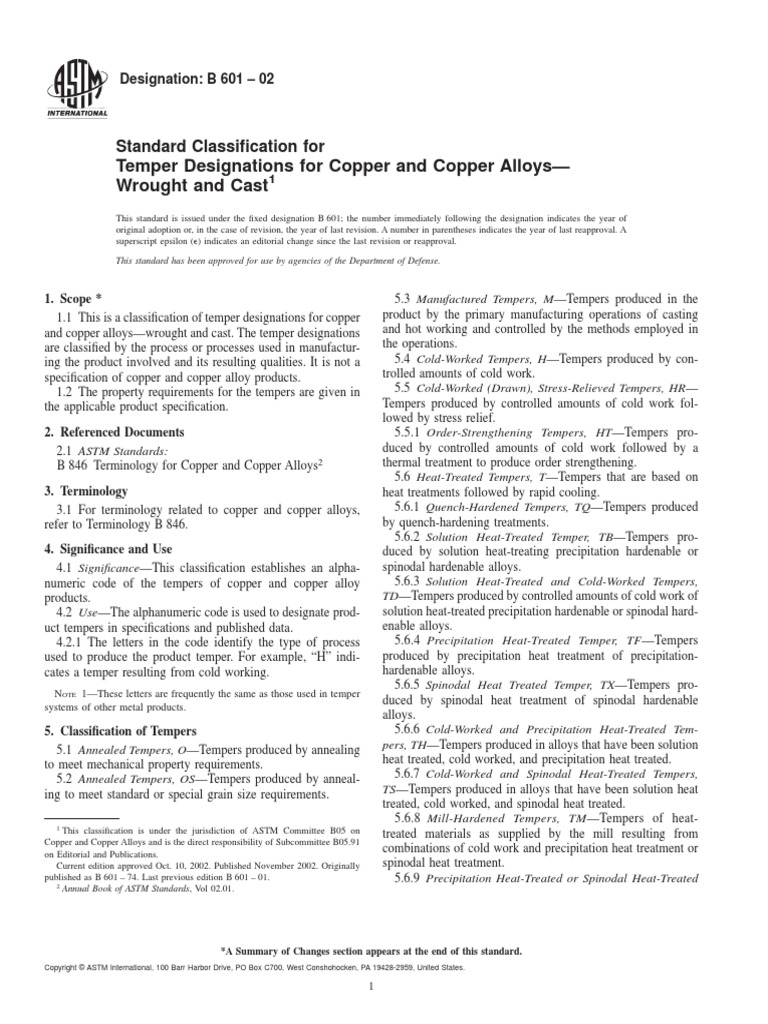 Astm B601 | PDF | Heat Treating | Annealing (Metallurgy)
