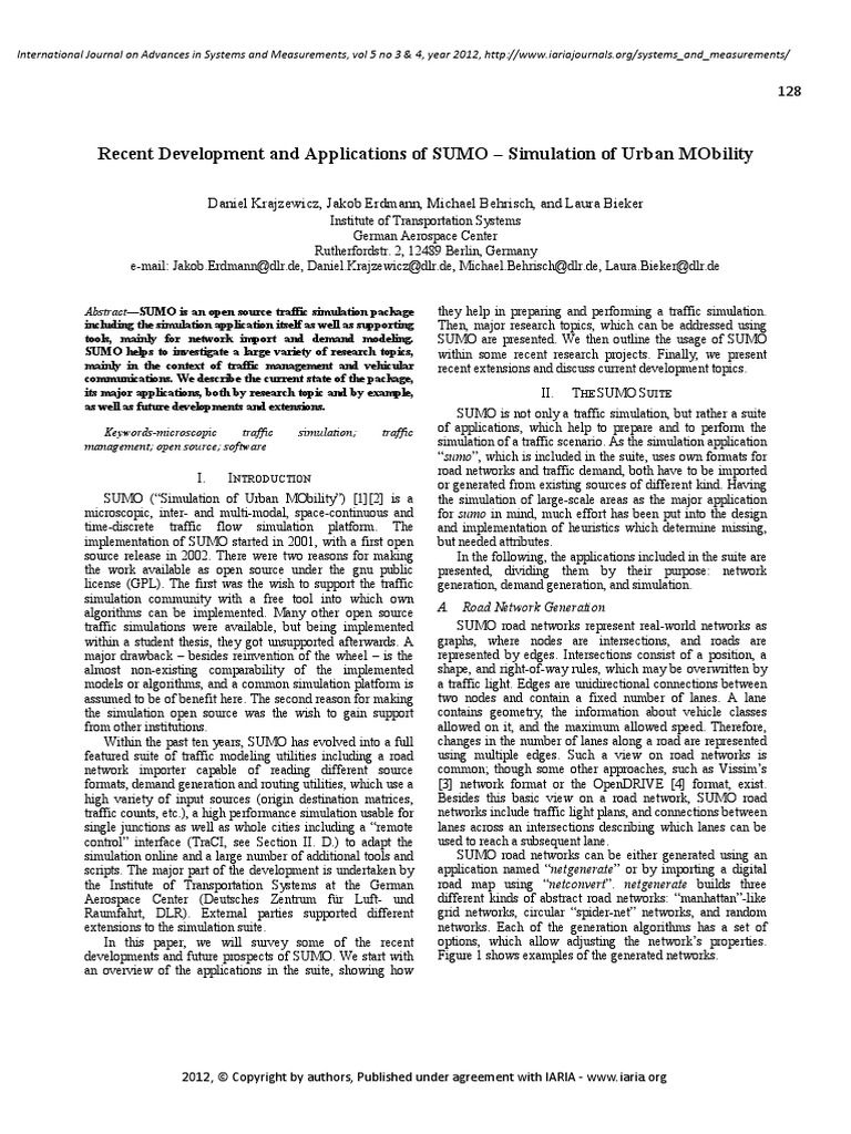 Recent Development and Applications of Sumo - Simulation of Urban ...