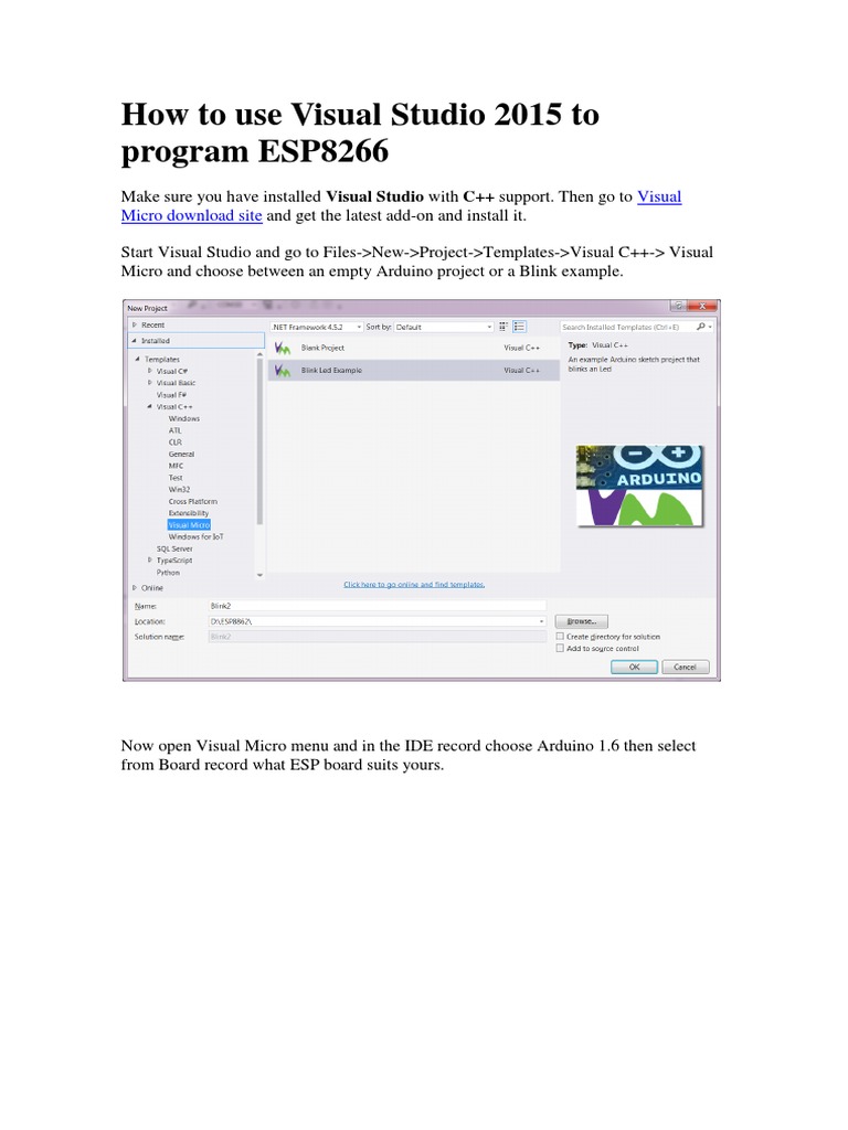 How To Use Visual Studio 2015 To Program ESP8266: Visual Micro Download ...