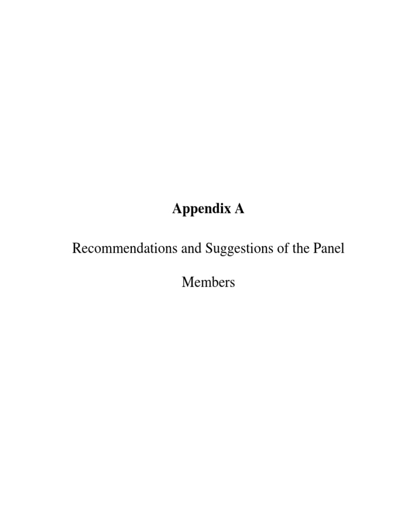 Recommendations and Suggestions of The Panel Members: Appendix A | PDF ...