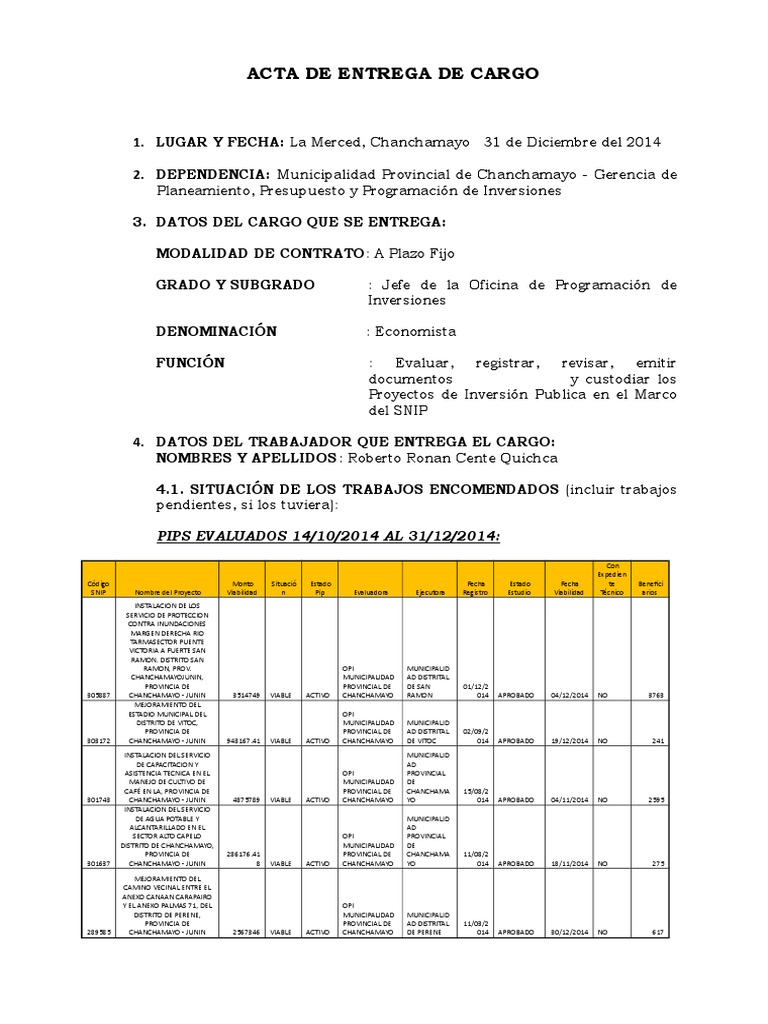 Acta de Entrega de Cargo | Equipo de oficina | Business