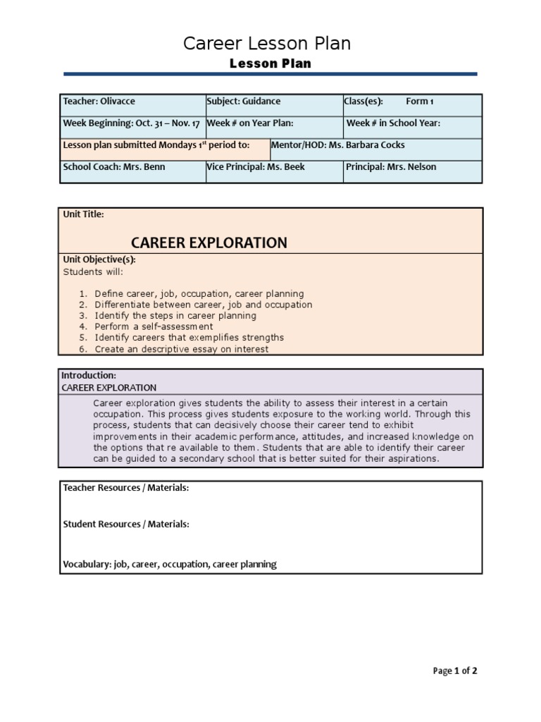 Career Exploration Lesson | PDF | Lesson Plan | Teachers