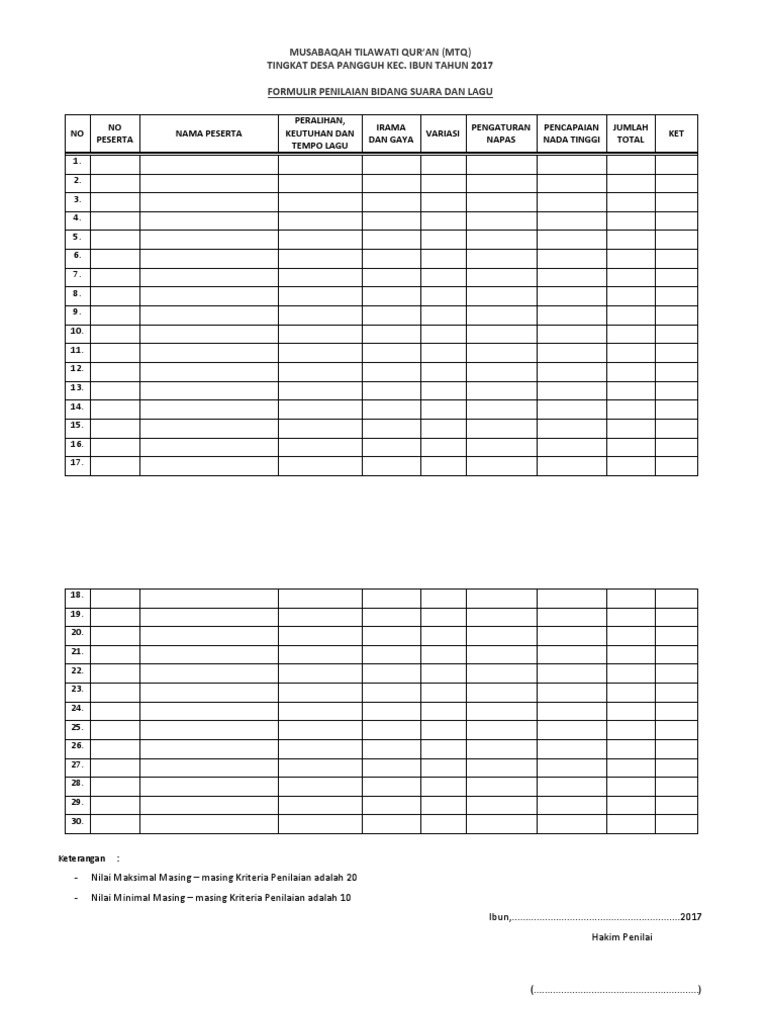 Formulir Penilaian MTQ 2 Juri Model 2 | PDF Formulir Penilaian MTQ 2 Juri Model 2 | PDF