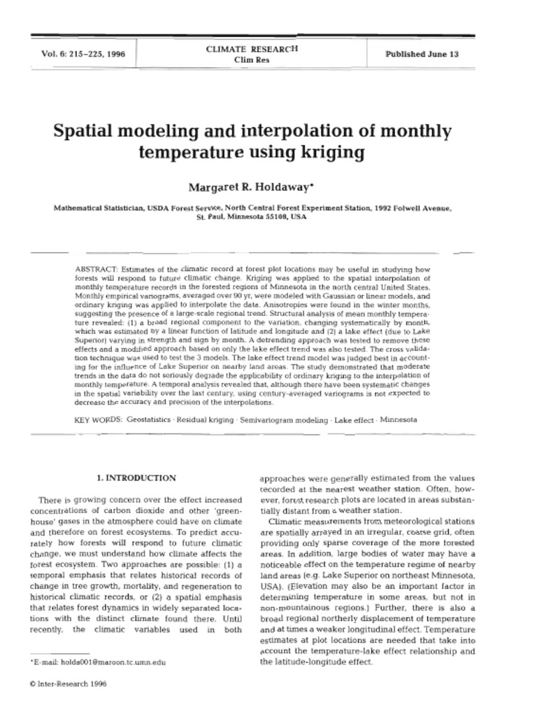 Spatial Modeling and Interpolation of Monthly Temperature Using Kriging | PDF | Linear Trend ...