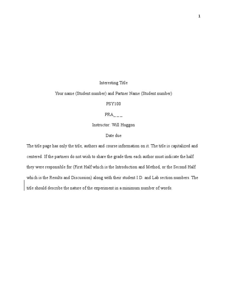 APA Style Version 6 PSY100 | PDF | Citation | Experiment