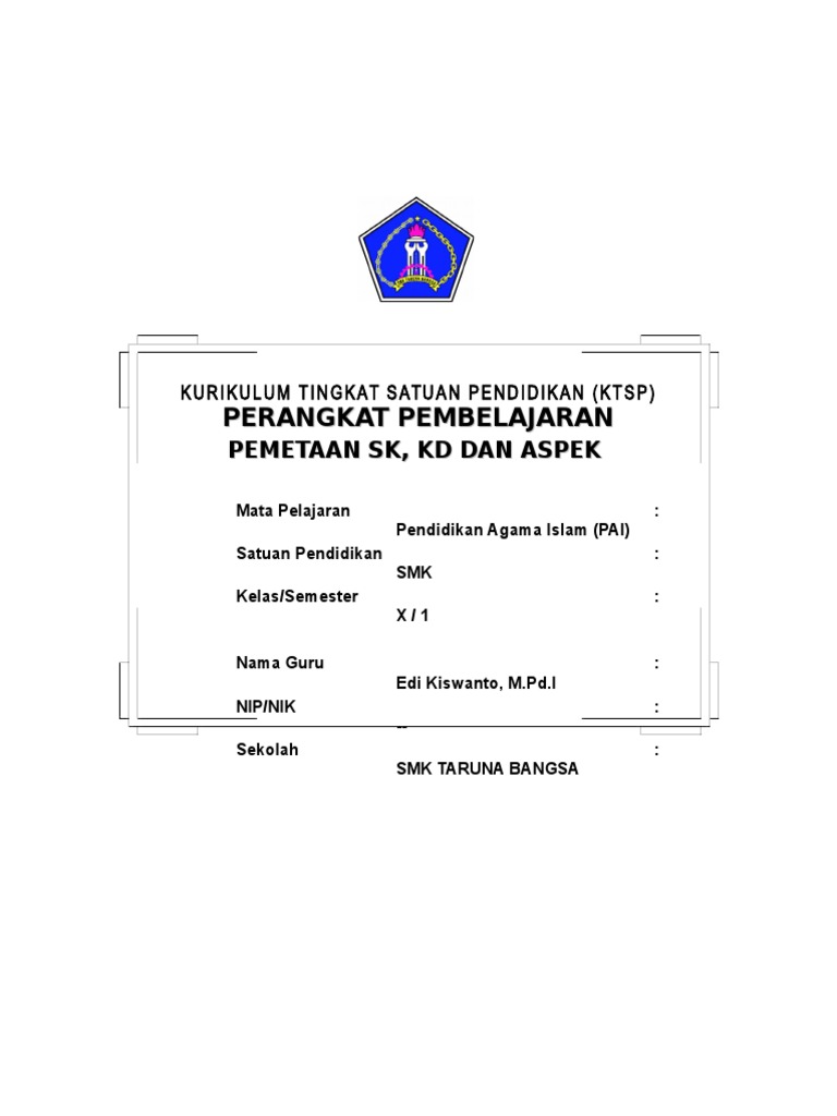 Pemetaan SK KD Pai Kelas X SMT 1 | PDF