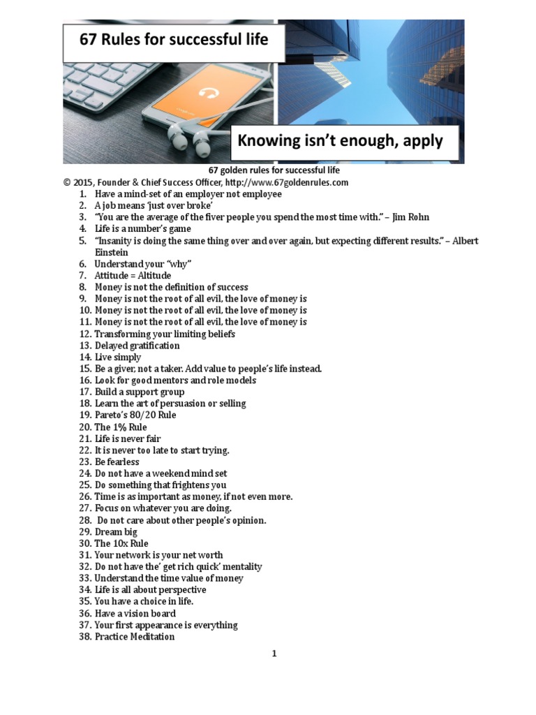 67 Golden Rules For Successful Life | PDF | Psychology | Behavioural ...