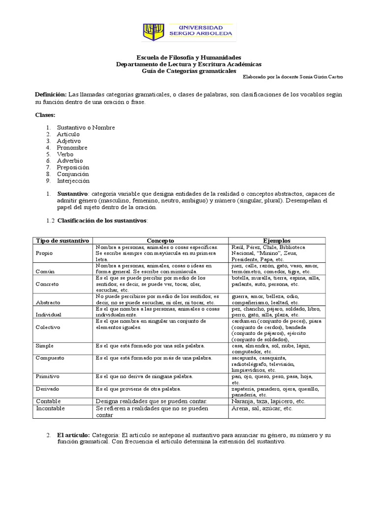 Clasificación de Sustantivos y Adjetivos | PDF | Verbo | Adverbio