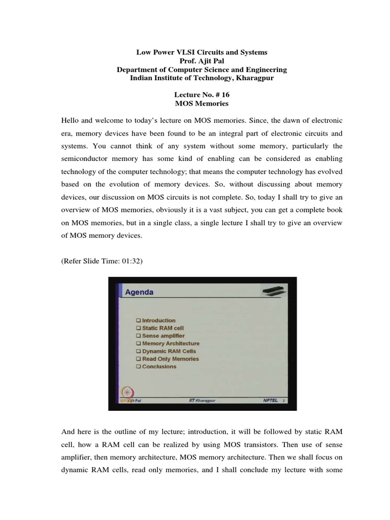 Lec 16 Pdf Computer Memory Dynamic Random Access Memory 2332