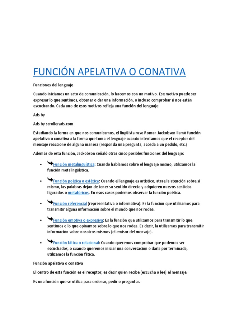 La función apelativa o conativa del lenguaje: centrada en provocar una ...