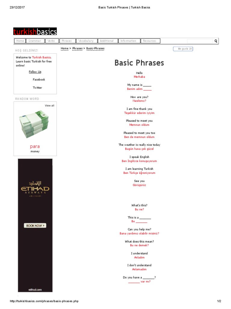 Basic Turkish Phrases - Turkish Basics | Download Free PDF | Languages ... Basic Turkish Phrases - Turkish Basics | Download Free PDF | Languages ...