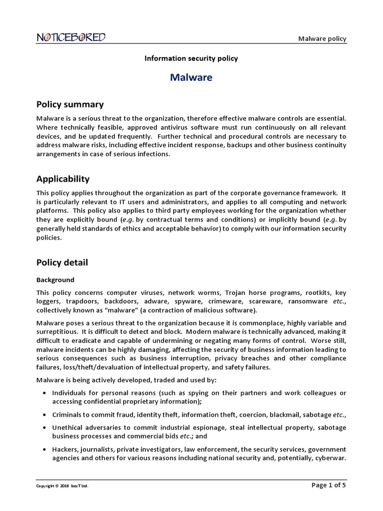 ISO27k Model Security Policy On Malware PDF | PDF | Malware | Antivirus ...