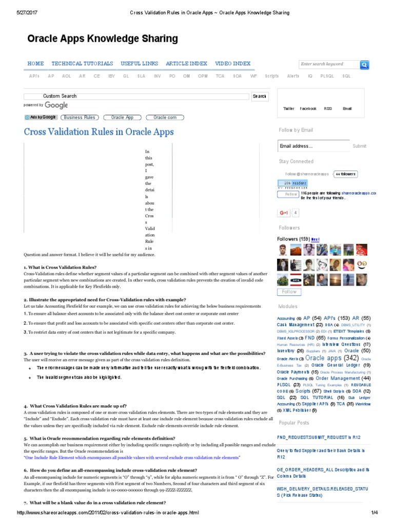 Cross Validation Rules in Oracle Apps - Oracle Apps Knowledge Sharing | PDF | Oracle Database ...