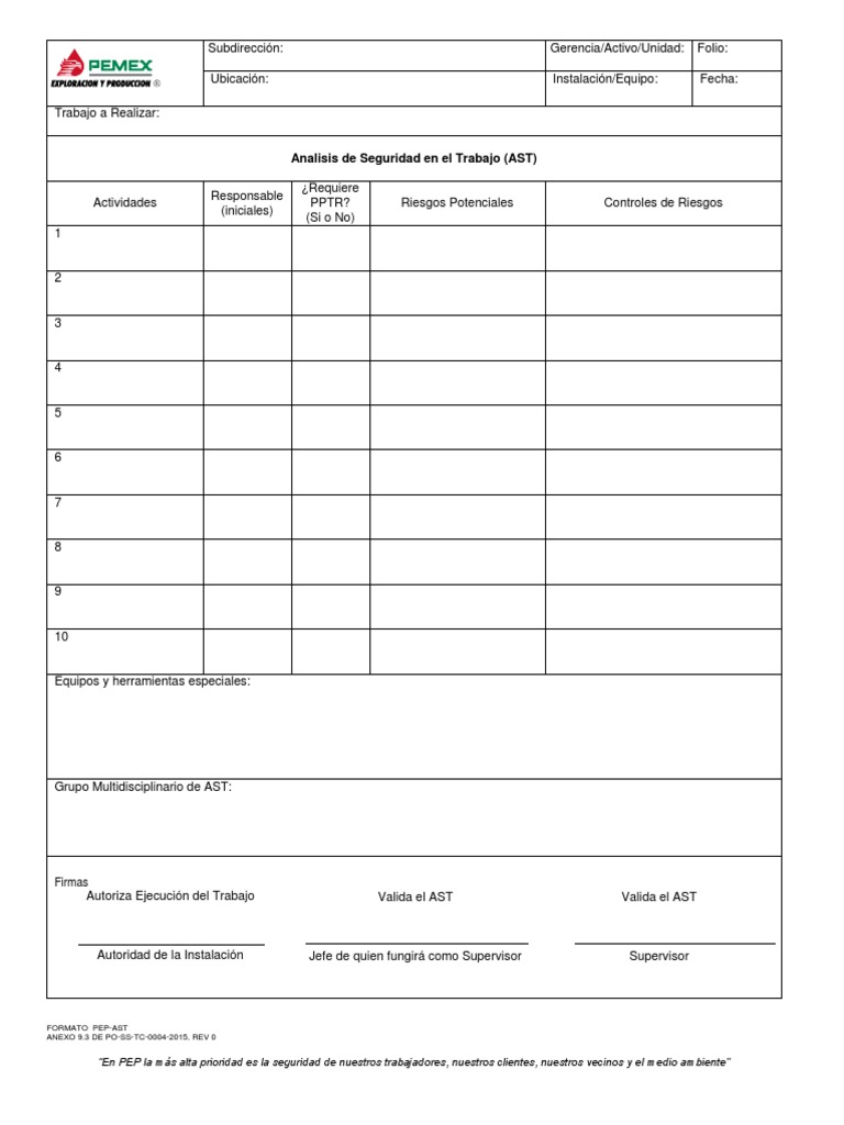 Formato Ast Pemex Pep 2015 | PDF