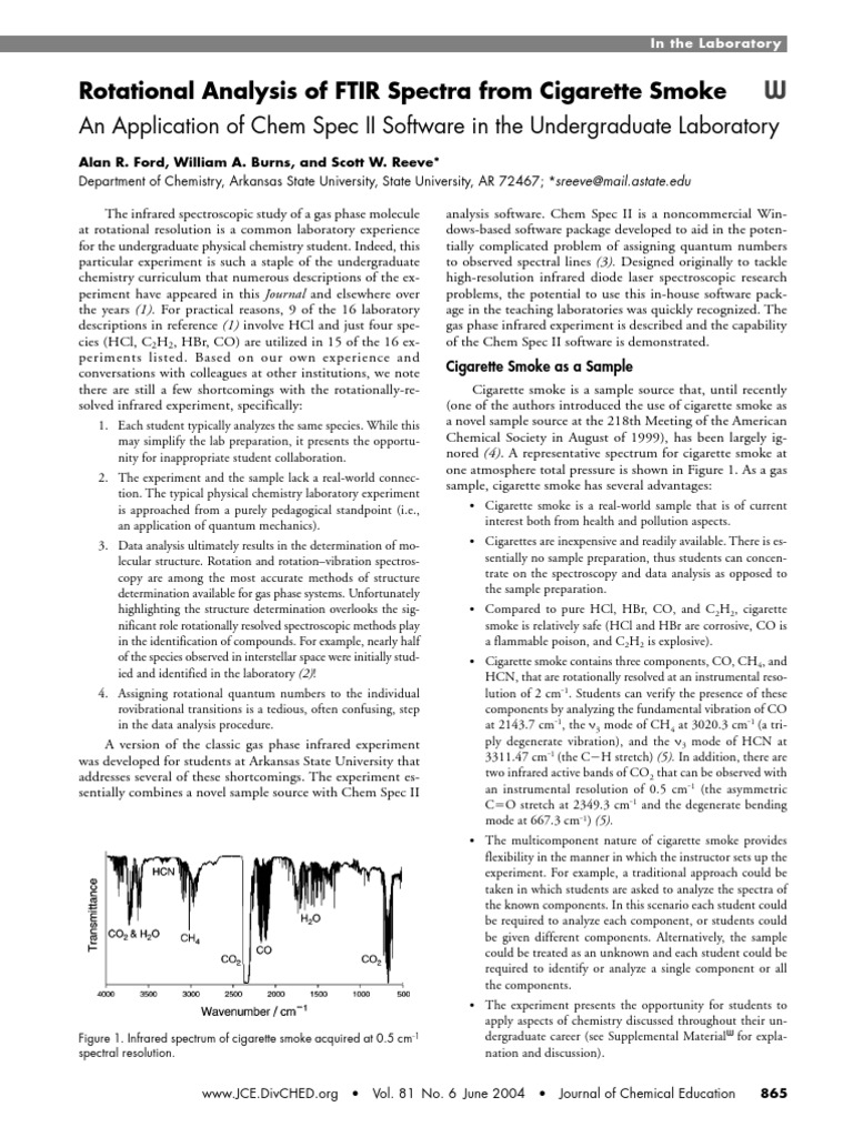 Infrared Spectroscopy with Cigarette Smoke | PDF | Spectroscopy ...