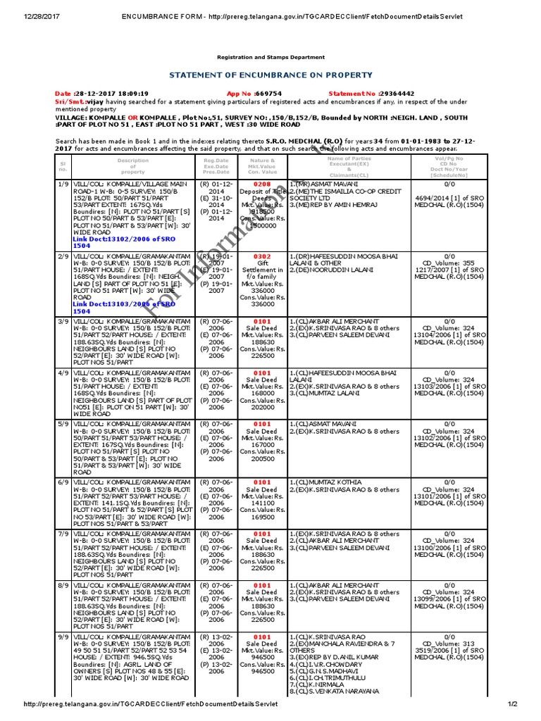 ENCUMBRANCE FORM - HTTP Prereg - Telangana.govv1 | PDF | Property Law ...