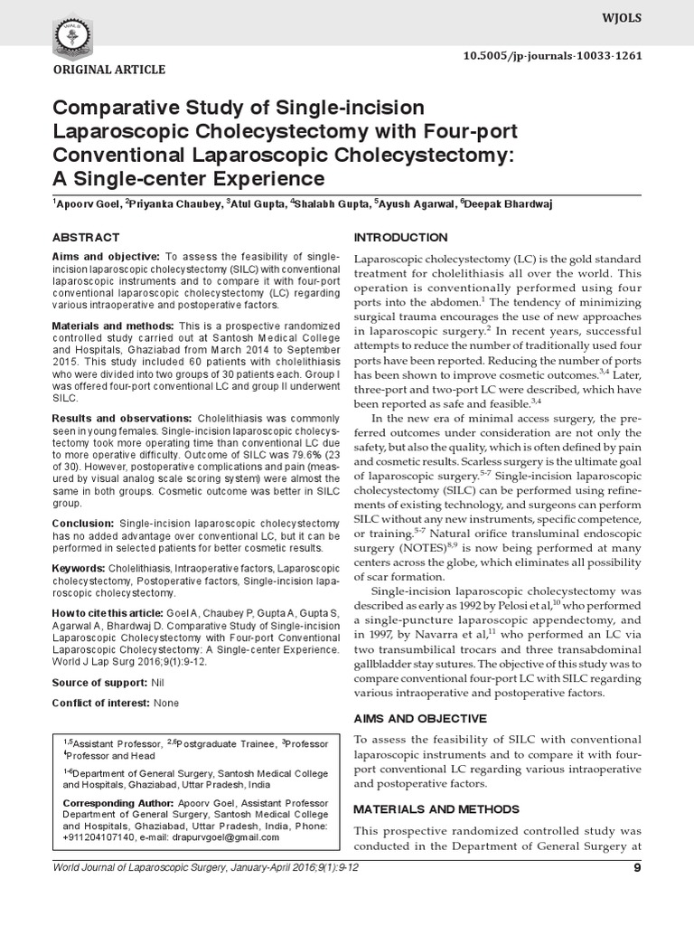Comparative Study of Single-Incision Laparoscopic Cholecystectomy With Four-Port Conventional ...
