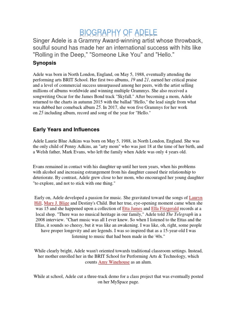 Biography of Adele | PDF | Adele | Music Industry