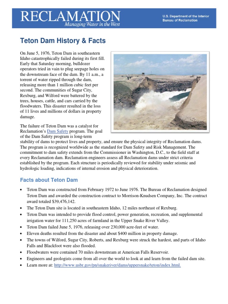 Facts About Teton Dam | PDF | Dam | Water