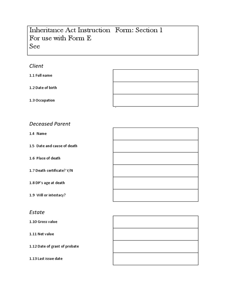 Inheritance Act Instruction For Use With Form E See Form: Section 1 | PDF