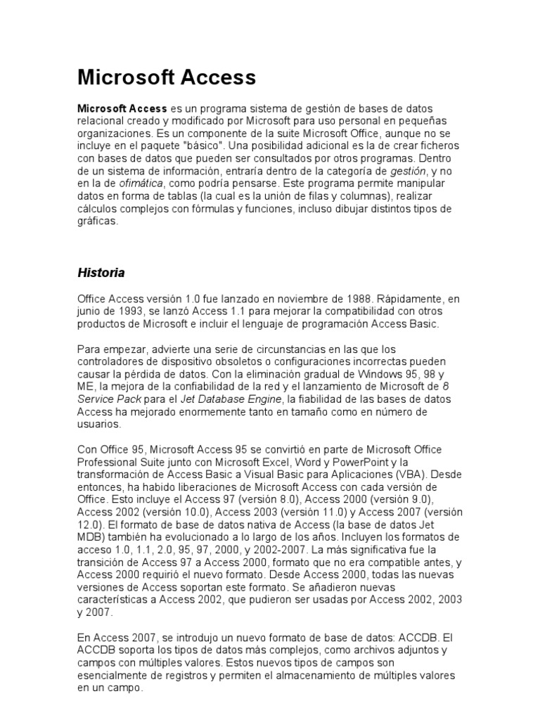 Historia y Evolución de Microsoft Access | PDF | acceso Microsoft ...