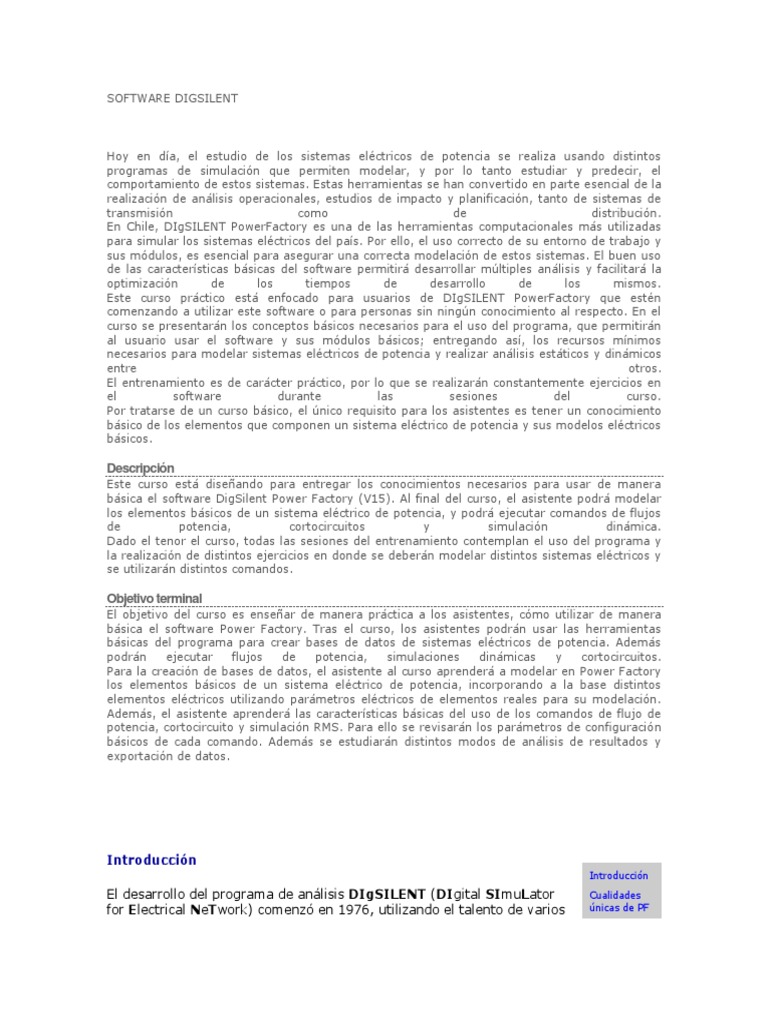 Curso básico DigSilent Power Factory | PDF | Simulación | Software