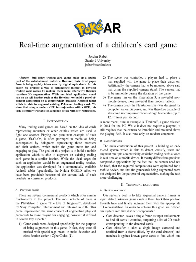Real-Time Augmentation of A Children's Card Game: Jordan Rabet ...