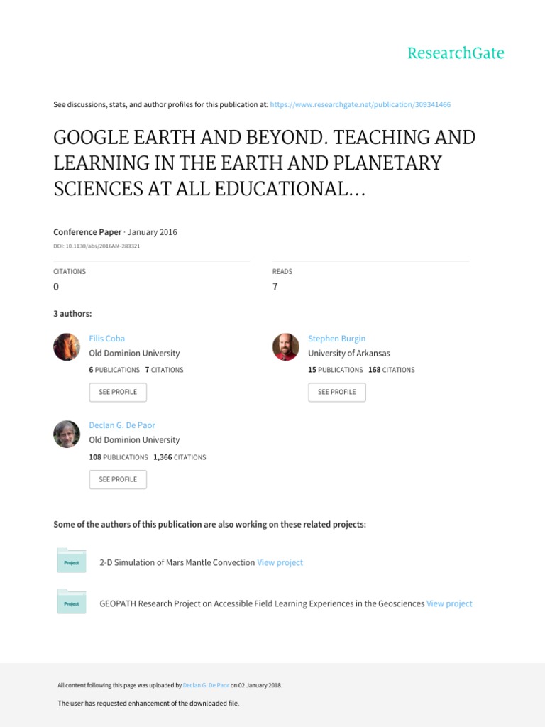 Google Earth and Beyond. Teaching and Learning in The Earth and ...