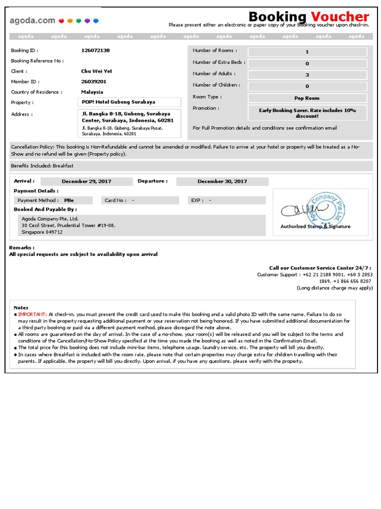 Confirmation For Booking ID 126072138 | Download Free PDF | Service ...