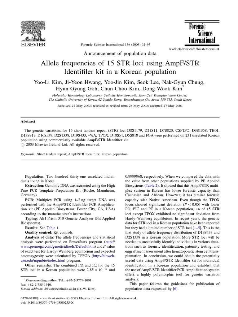 Korean Population STR Allele Frequencies | PDF | Microsatellite ...