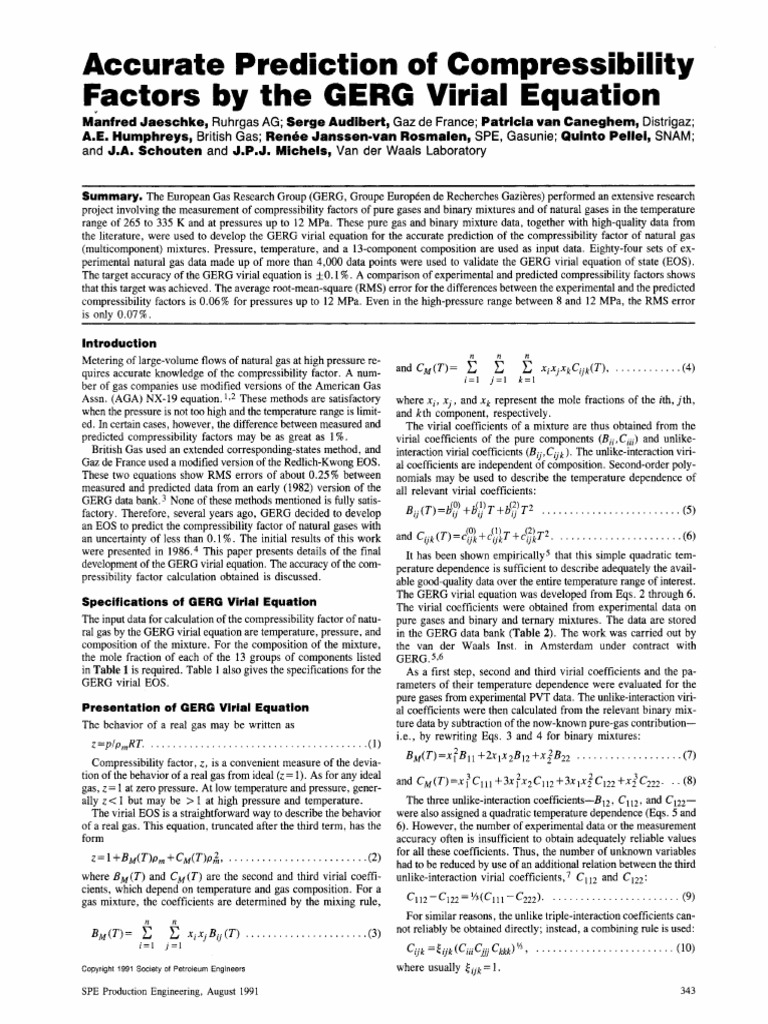 Accurate Prediction of Compressibility by The GERG Virial Equation ...