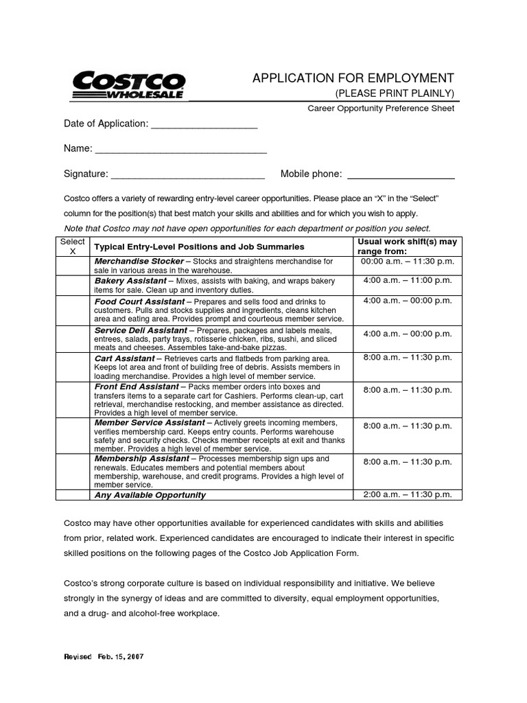 Costco Job Application | PDF | Costco | Equal Opportunity