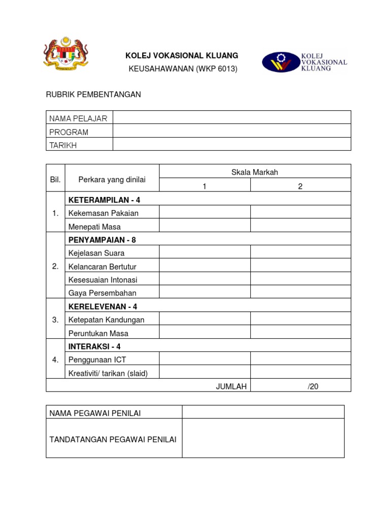 Rubrik Pembentangan | PDF