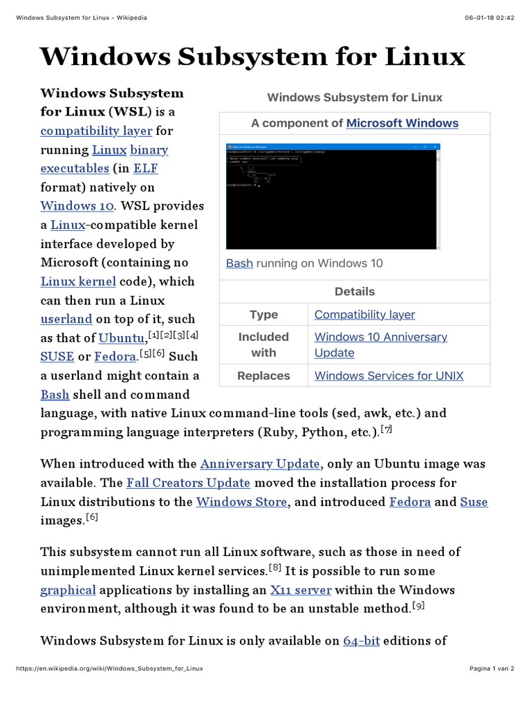 Windows Subsystem for Linux - Wikipedia | Linux | Software