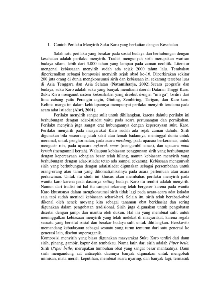 Contoh Perilaku Menyirih Suku Karo Yang Berkaitan Dengan Kesehatan | PDF