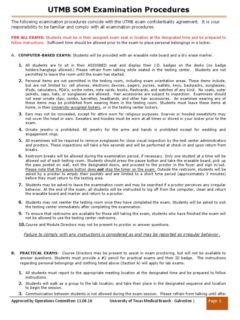 Exam Procedures | PDF | Test (Assessment) | Clothing