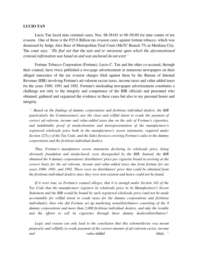 Tax Evasion Cases | PDF | Tax Evasion | Taxes